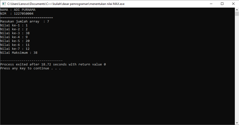 Menentukan Nilai Max Pada Array - Adipurnamaa - Medium
