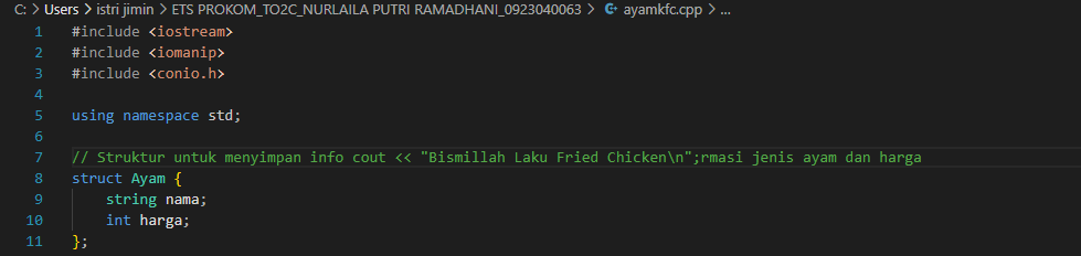 Tutorial cara membuat sebuah Program Ayam Goreng menggunakan Fungsi Struct dengan Menggunakan ...