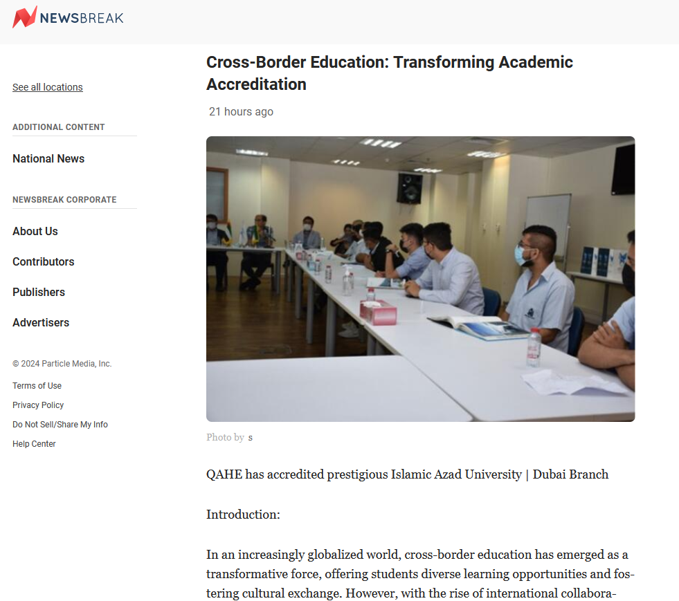 QAHE Featured on NewsBreak for its Role in Transforming Academic Accreditation in Cross-Border ...
