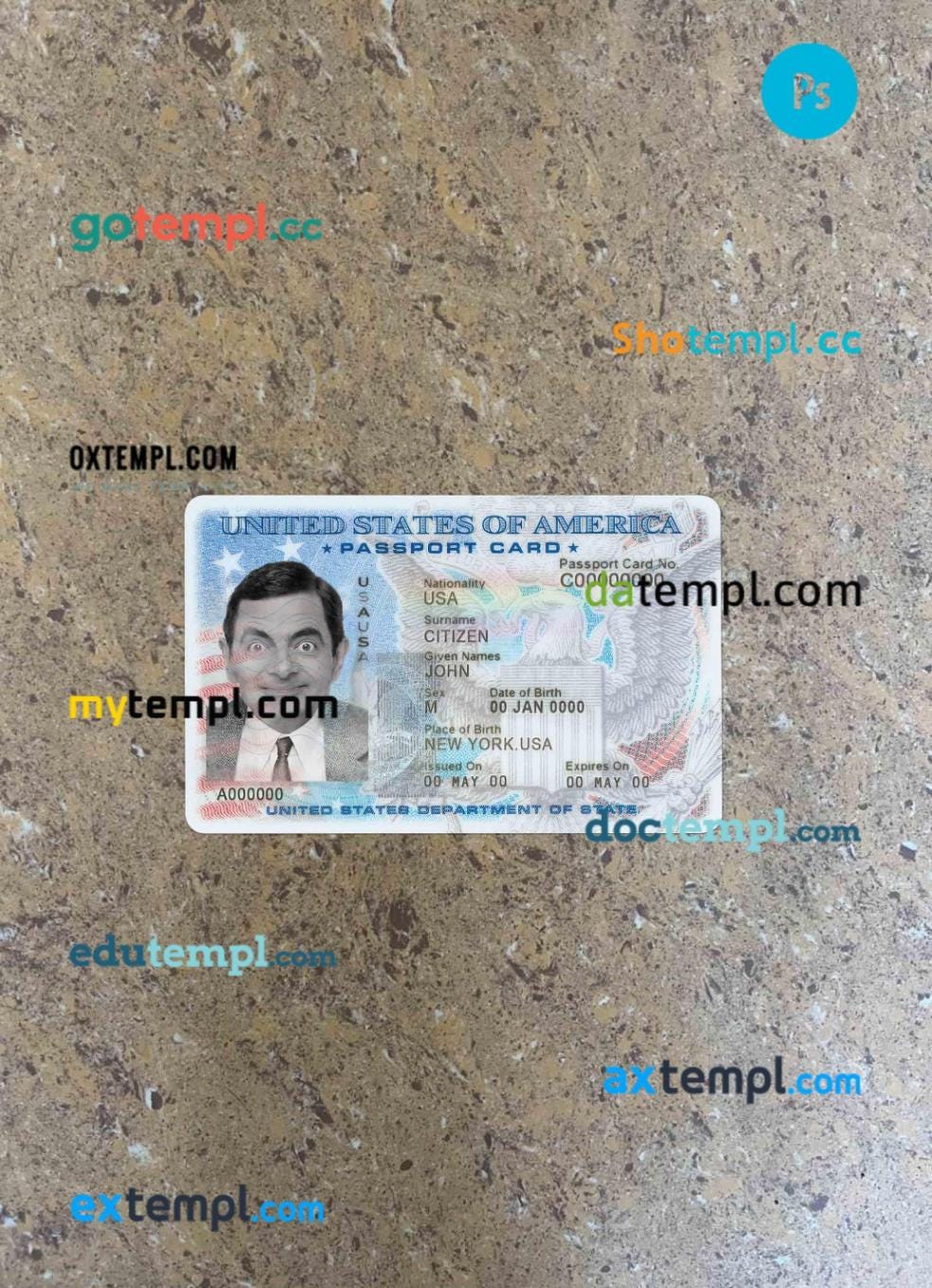 USA passport ID card PSD files, scan look and photographed image, 2 in ...