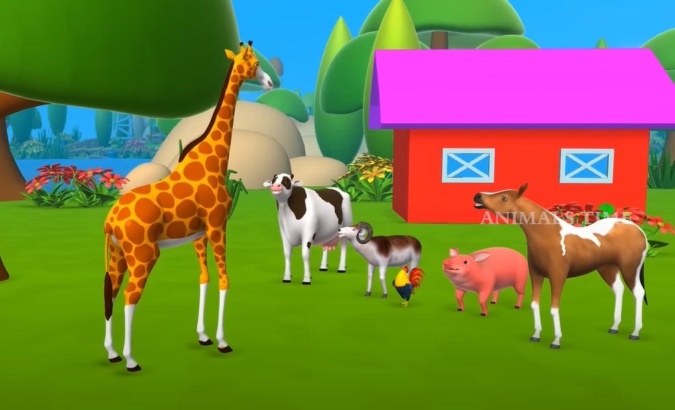 Cow and Giraffe Save Farm Animals from Water - Animals Time - Medium