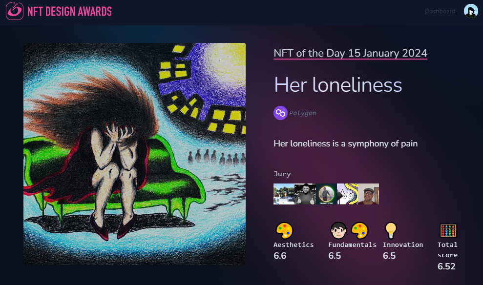 Our NFT project Her loneliness became the NFT of the Day on NFT Design ...