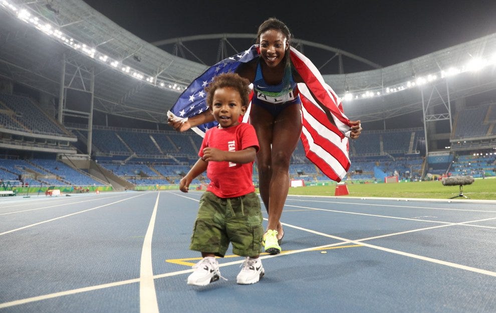 Nia Ali, the winner of the silver medal in the 100m hurdles, chasing ...
