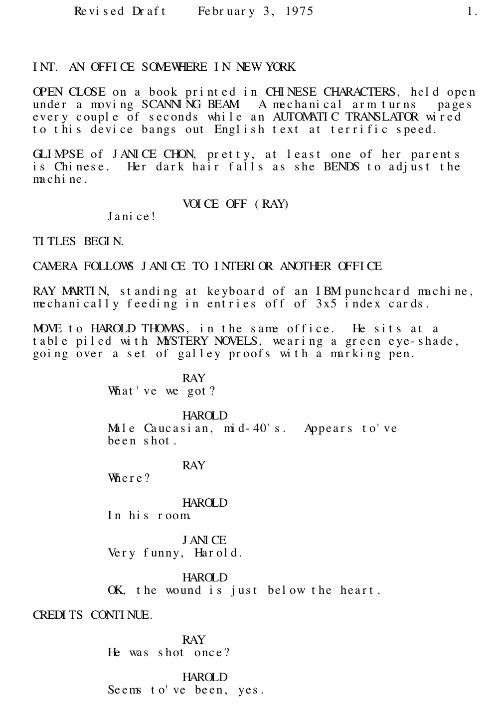 Page One: ‘Three Days of the Condor’ (1975) | by Scott Myers | Go Into ...