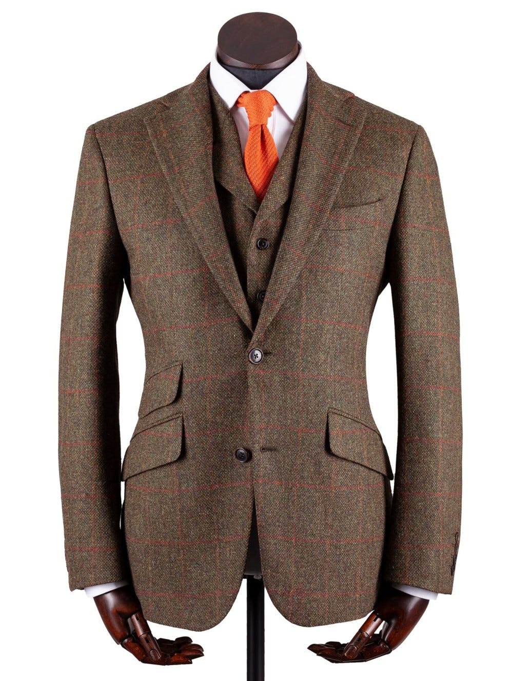 Edward Suit Jacket in Lightweight Green and Red Wool Plaid by Walker ...