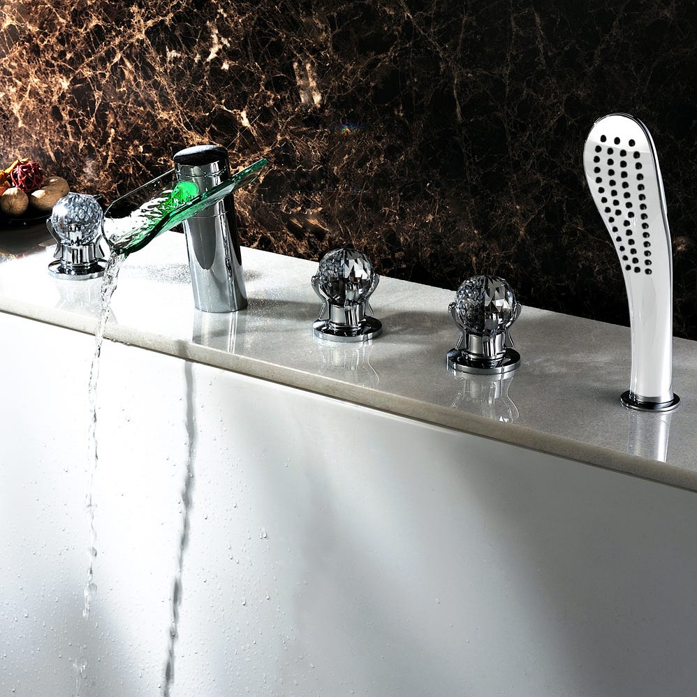 Review Morga LED Lighted Waterfall Crystal Handle Roman Tub Faucet | by ...