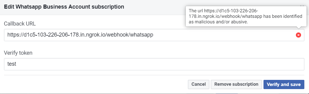 WhatsApp cloud api configure webhook error — The url has been ...