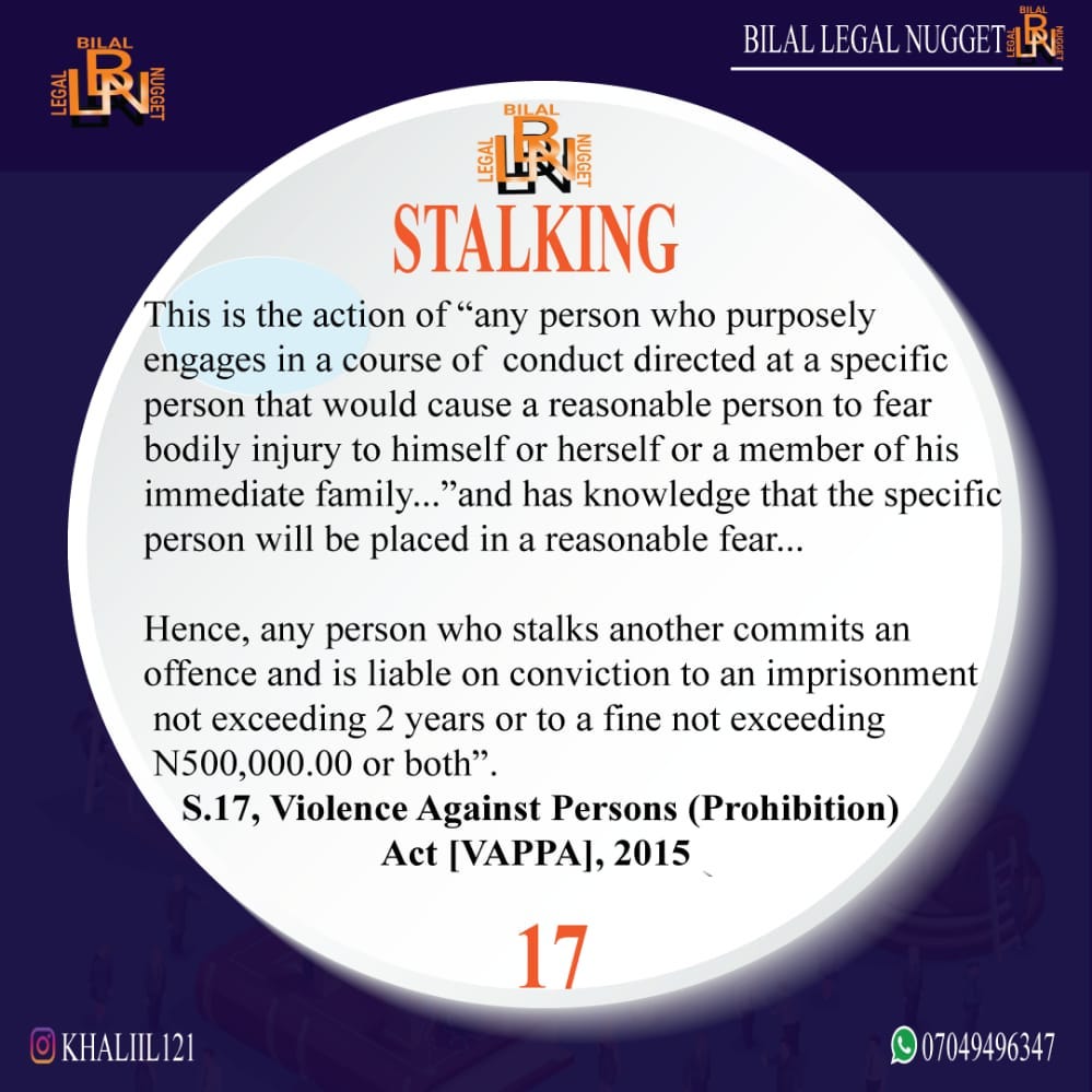 [17]. STALKING AS AN OBJECT OF ASSAULT. | by Bilal Legal Nugget (BLN) | Medium
